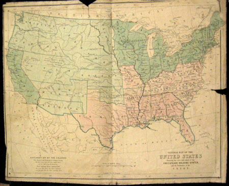 Map of the United States of America in 1857 showing the Free and Slave ...