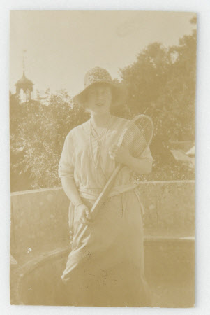 Daphne Maud Adelaide Bankes (1898-1967), holding a tennis racket on ...