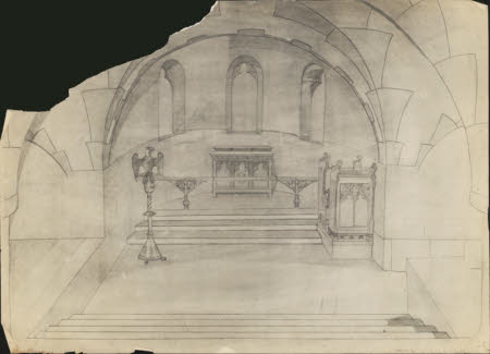 Detailed Pencil Drawing - Chapel - Altar area depicting furnishings ...